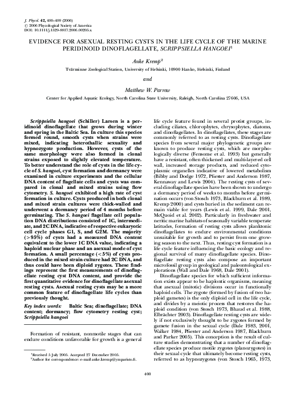 (PDF) Asexual Resting Cysts in Scrippsiella Hangoei