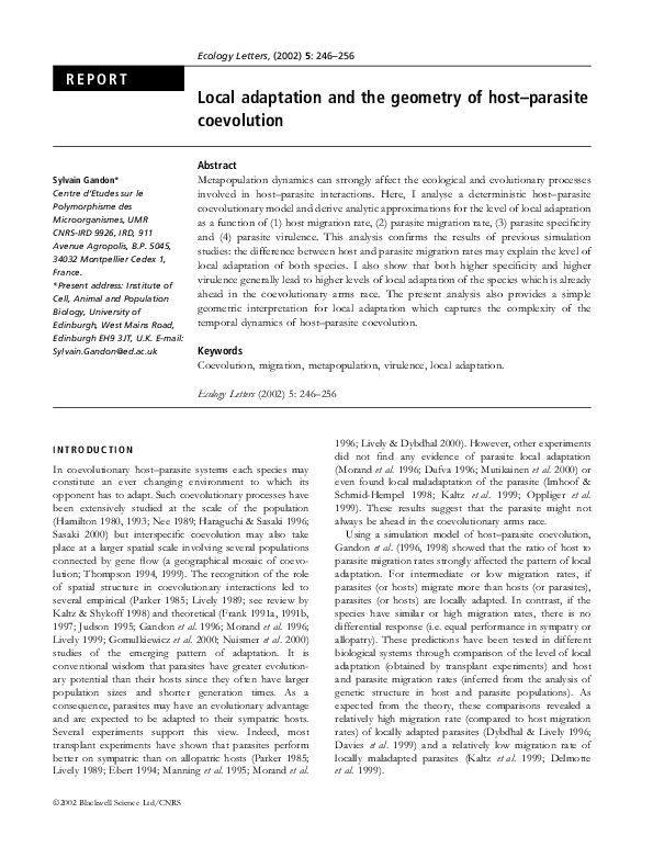(PDF) Local adaptation and the geometry of host parasite coevolution