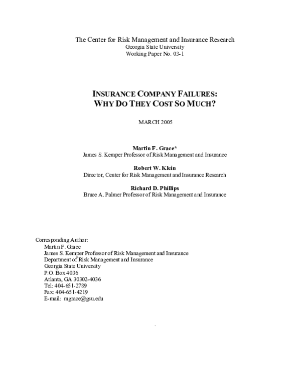 (PDF) Insurance Company Failures: Why Do they Cost so Much?