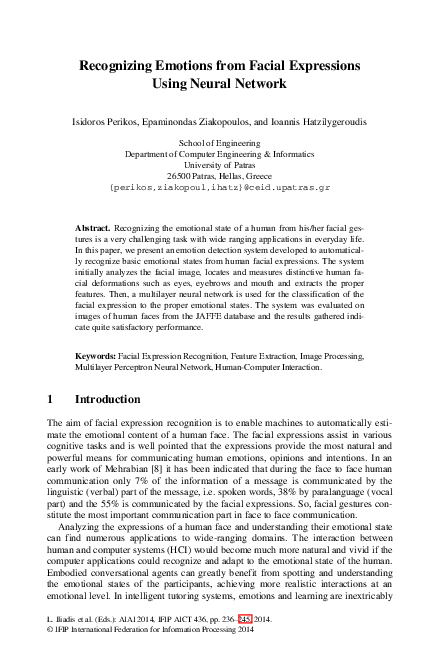 (PDF) Recognizing Emotions from Facial Expressions Using Neural Network