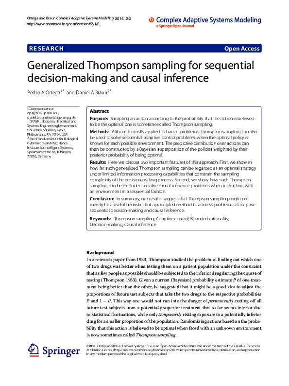 Pdf Generalized Thompson Sampling For Sequential Decision Making And Causal Inference