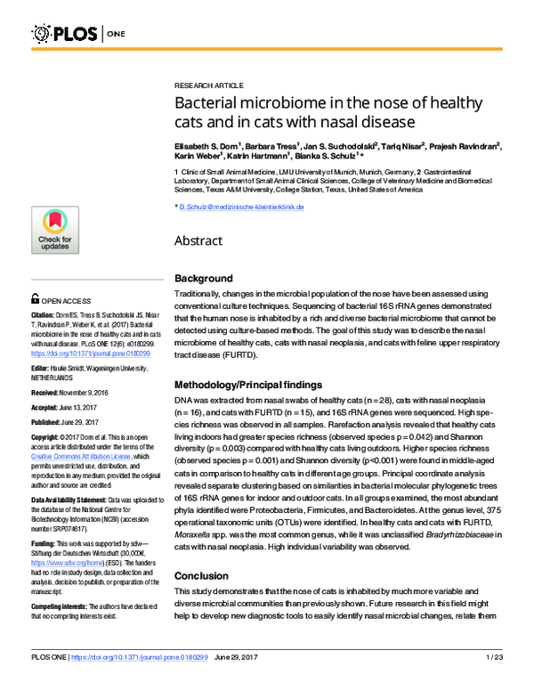 (PDF) Bacterial microbiome in the nose of healthy cats and in cats with ...