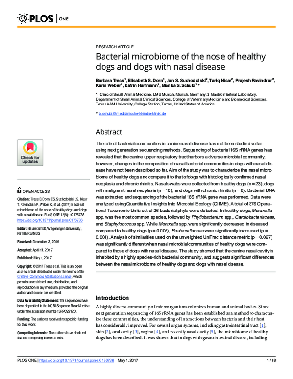 (PDF) Bacterial microbiome of the nose of healthy dogs and dogs with ...