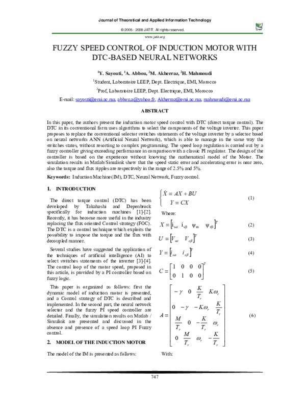 (PDF) Fuzzy Speed Control of Induction Motor with DTC-Based Neural Networks