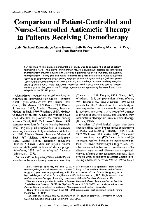 (PDF) Comparison of patient-controlled and nurse-controlled antiemetic ...