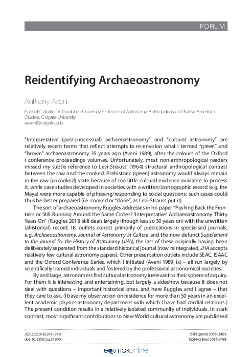 (PDF) Reidentifying Archaeoastronomy