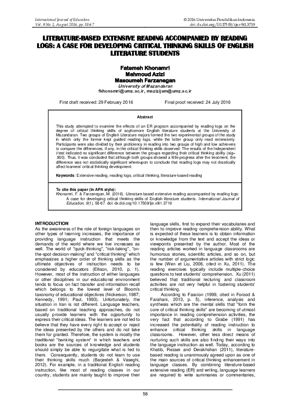 (PDF) Literature-Based Extensive Reading Accompanied by Reading Logs: A Case for Developing ...