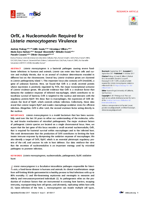 (PDF) OrfX, a Nucleomodulin Required for Listeria monocytogenes Virulence