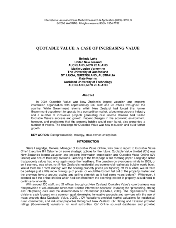 (PDF) Quotable Value: A Case of Increasing Value