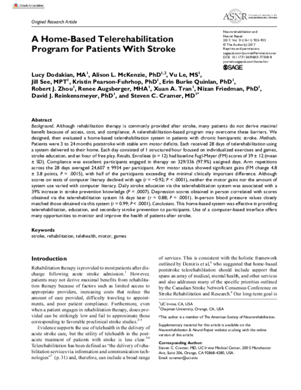 (PDF) A Home-Based Telerehabilitation Program for Patients With Stroke