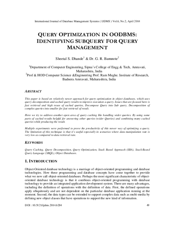 (PDF) Query Optimization in OODBMS: Identifying Subquery for Query ... (PDF) Query Optimization in OODBMS: Identifying Subquery for Query ...