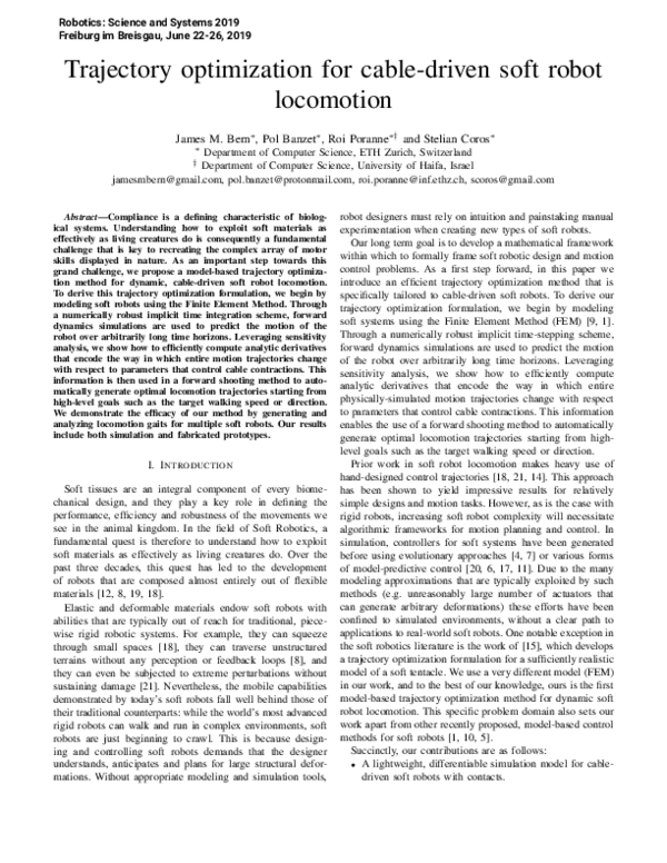 Pdf Trajectory Optimization For Cable Driven Soft Robot Locomotion James Bern