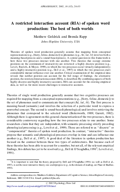 (PDF) A restricted interaction account (RIA) of spoken word production ...