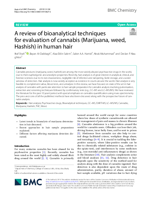 (PDF) A review of bioanalytical techniques for evaluation of cannabis (Marijuana, weed, Hashish ...