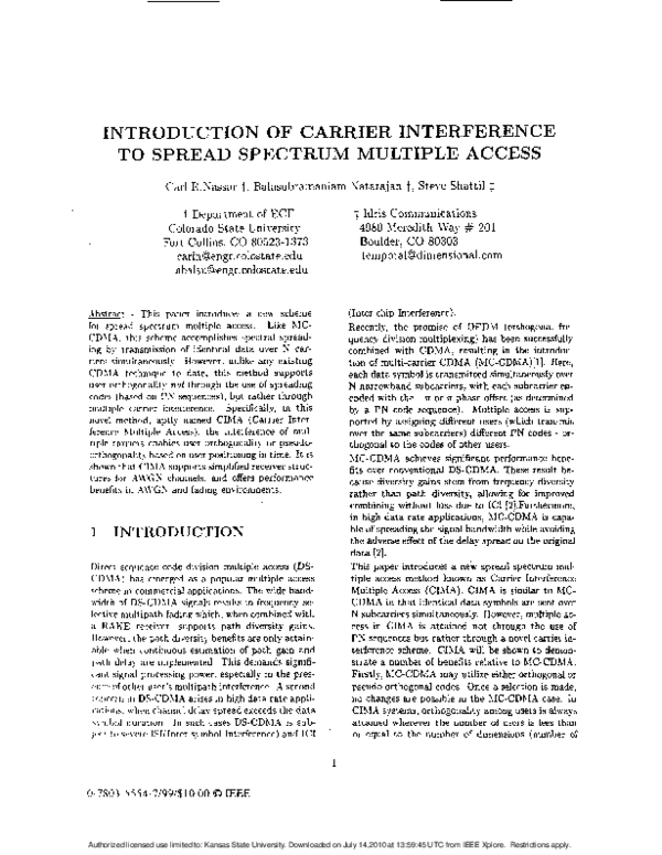 (PDF) Introduction of carrier interference to spread spectrum multiple ...