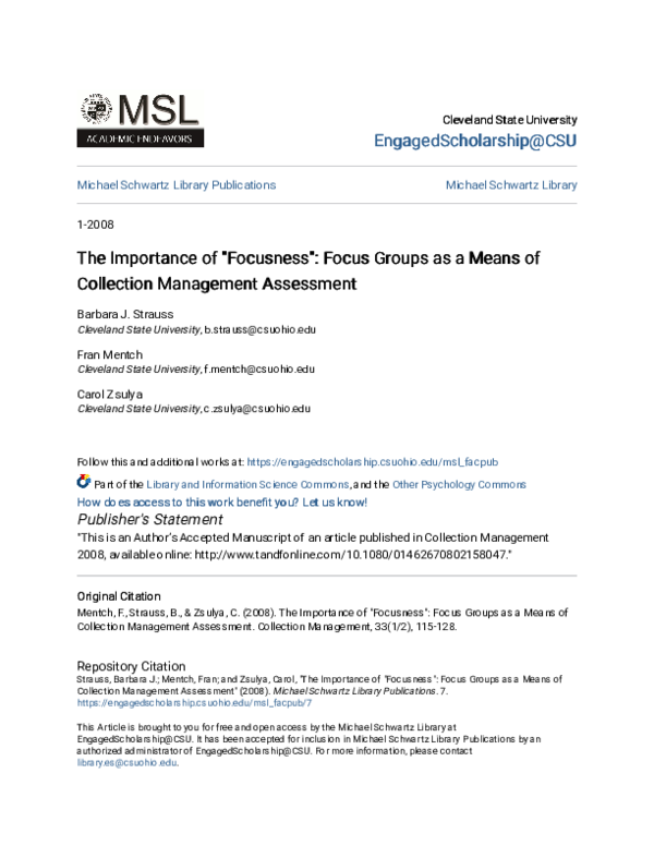 (PDF) The Importance of “Focusness”: Focus Groups as a Means of ...