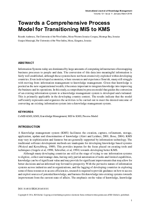 (PDF) Towards a Comprehensive Process Model for Transitioning MIS to KMS