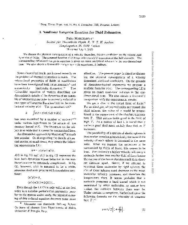 (PDF) A Nonlinear Langevin Equation for Fluid Relaxation