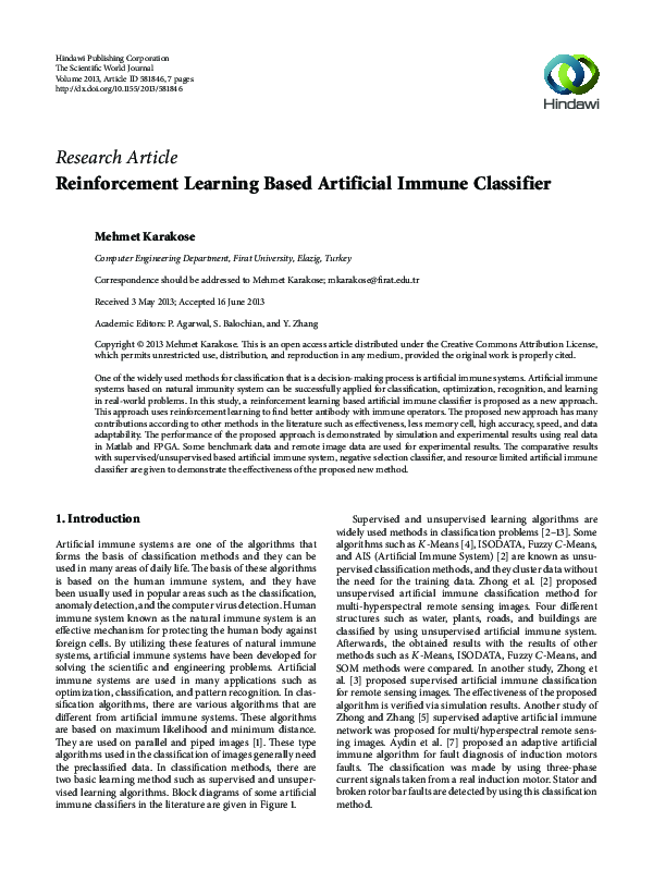 (PDF) Reinforcement Learning Based Artificial Immune Classifier
