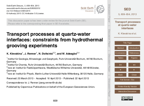 (PDF) Transport processes at quartz–water interfaces: constraints from ...