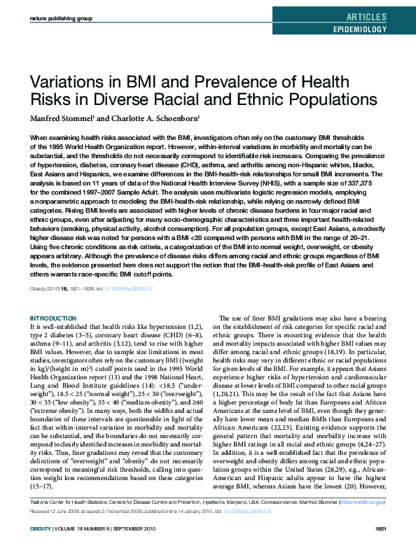 (PDF) Variations in BMI and Prevalence of Health Risks in Diverse ...