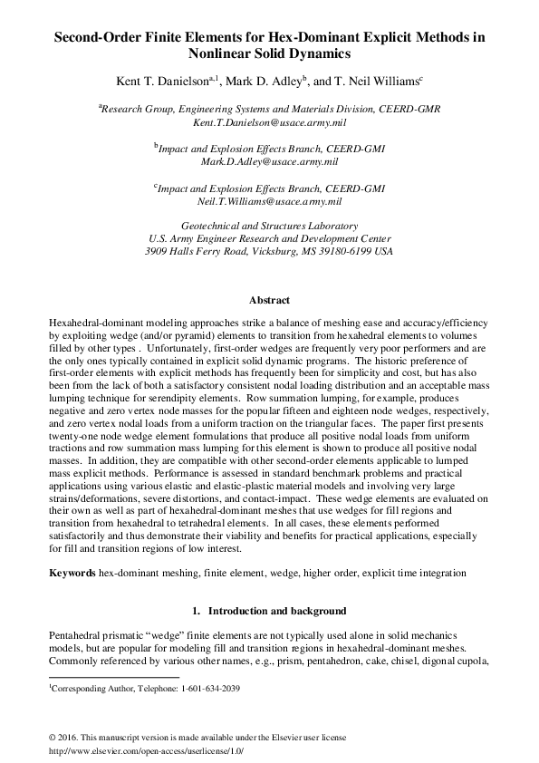 (PDF) Second-order finite elements for Hex-Dominant explicit methods in nonlinear solid dynamics
