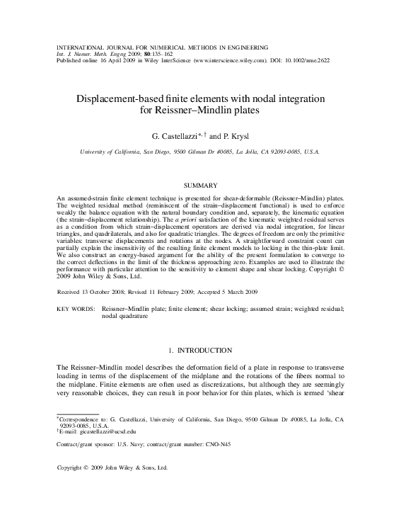 Pdf Displacement Based Finite Elements With Nodal Integration For