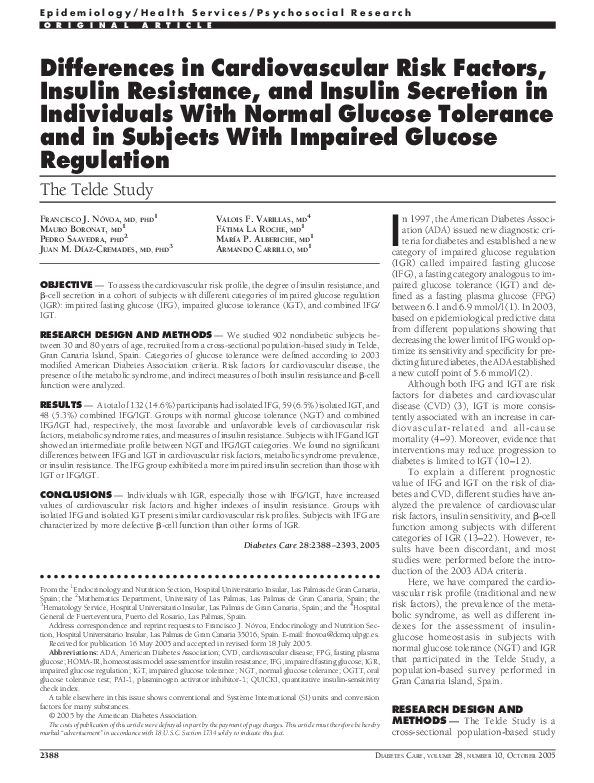 (PDF) Differences In Cardiovascular Risk Factors, Insulin Resistance, and Insulin Secretion In ...