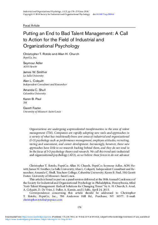 (PDF) Putting an End to Bad Talent Management: A Call to Action for the ...