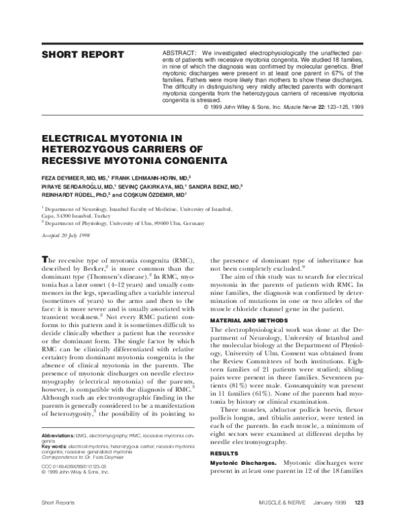 (PDF) Electrical myotonia in heterozygous carriers of recessive ...
