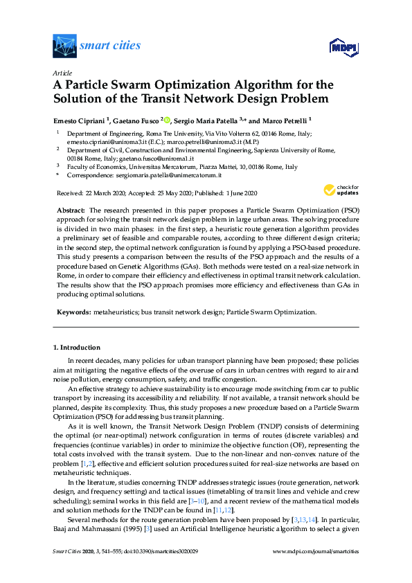 (PDF) A Particle Swarm Optimization Algorithm for the Solution of the Transit Network Design Problem