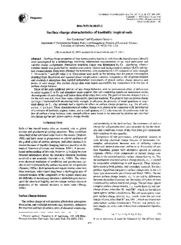 (PDF) Surface charge characteristics of kaolinitic tropical soils