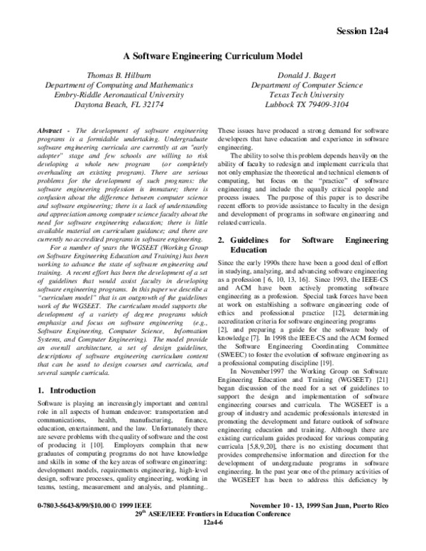 (PDF) A software engineering curriculum model
