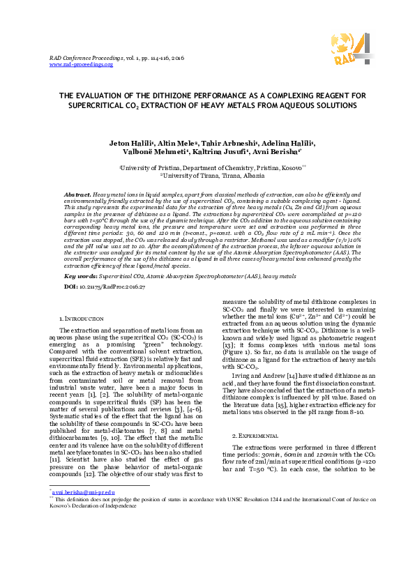 (PDF) The Evaluation of the Dithizone Performance as a Complexing ...