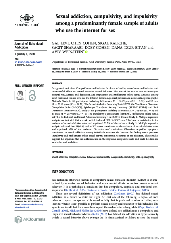 Pdf Sexual Addiction Compulsivity And Impulsivity Among A