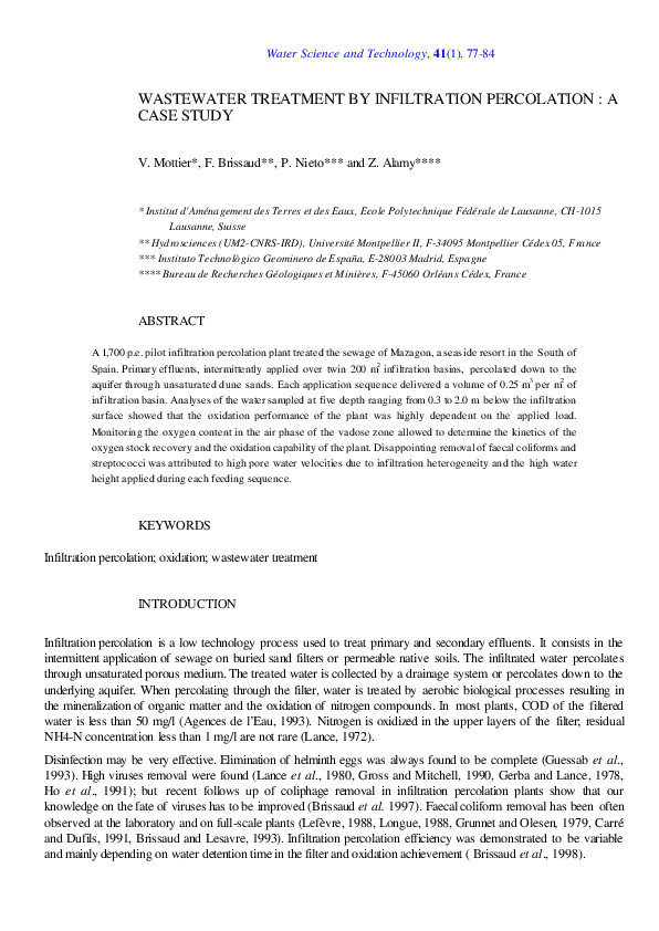 (PDF) Wastewater treatment by infiltration percolation: a case study