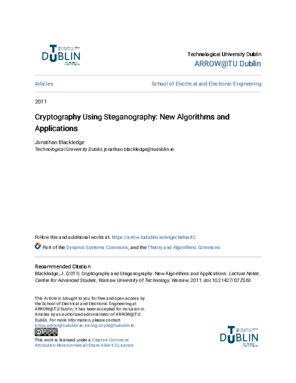 (PDF) Cryptography Using Steganography: New Algorithms and Applications | Jonathan Blackledge ...