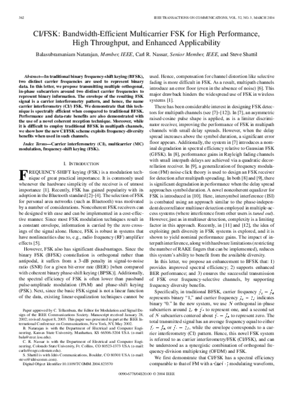 (PDF) CI/FSK: Bandwidth-Efficient Multicarrier FSK for High Performance ...
