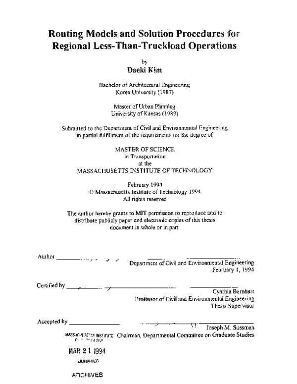 (PDF) Routing models and solution procedures for regional less-than-truckload operations