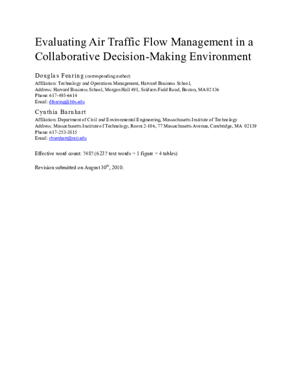 (PDF) Evaluating Air Traffic Flow Management in a Collaborative ...