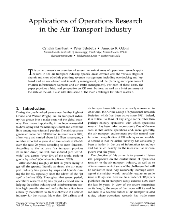 (PDF) Applications of Operations Research in the Air Transport Industry