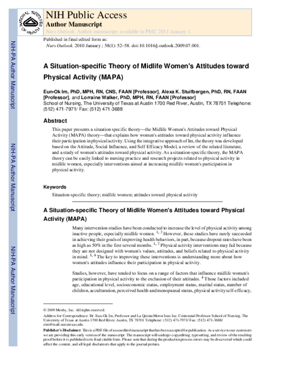 Pdf A Situation Specific Theory Of Midlife Womens Attitudes Toward