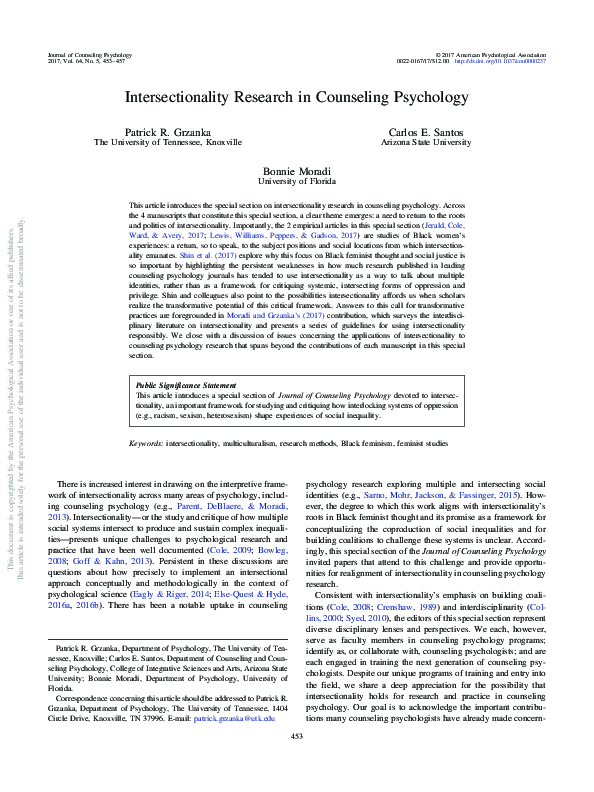 (PDF) Intersectionality research in counseling psychology