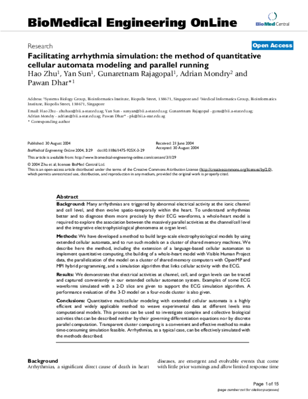 Pdf Facilitating Arrhythmia Simulation The Method Of Quantitative Cellular Automata Modeling