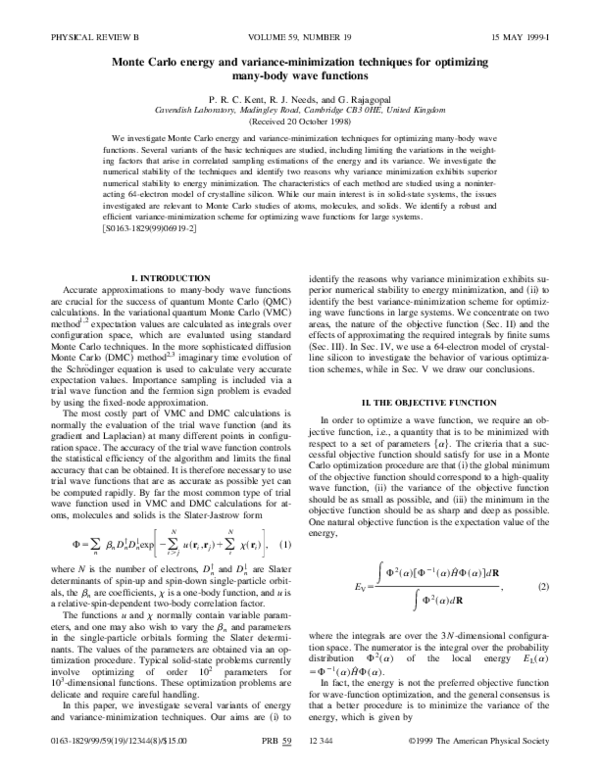 (PDF) Monte Carlo energy and variance-minimization techniques for ...