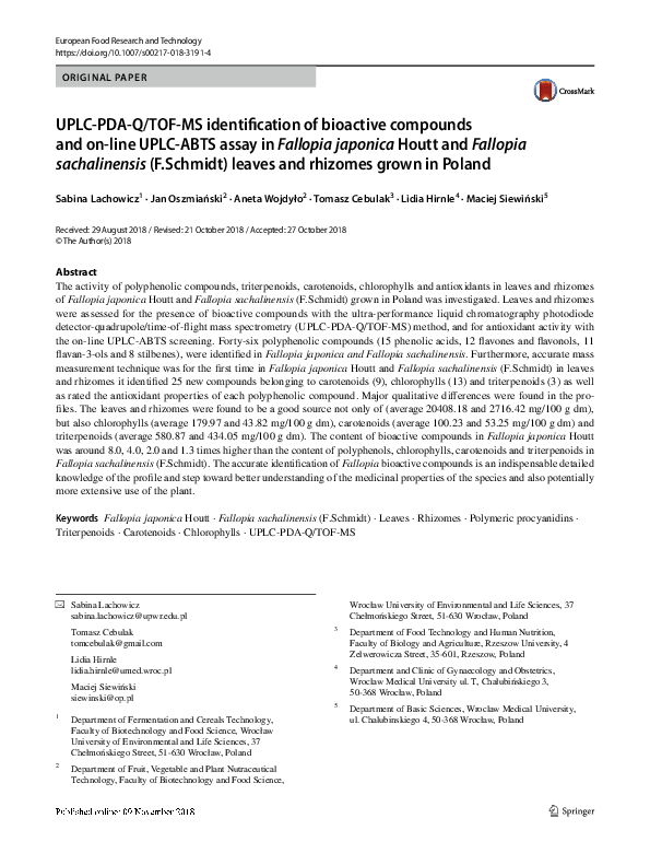 (PDF) UPLC-PDA-Q/TOF-MS identification of bioactive compounds and on-line UPLC-ABTS assay in ...