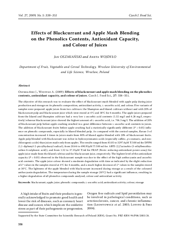 (PDF) Effects of blackcurrant and apple mash blending on the phenolics contents, antioxidant ...