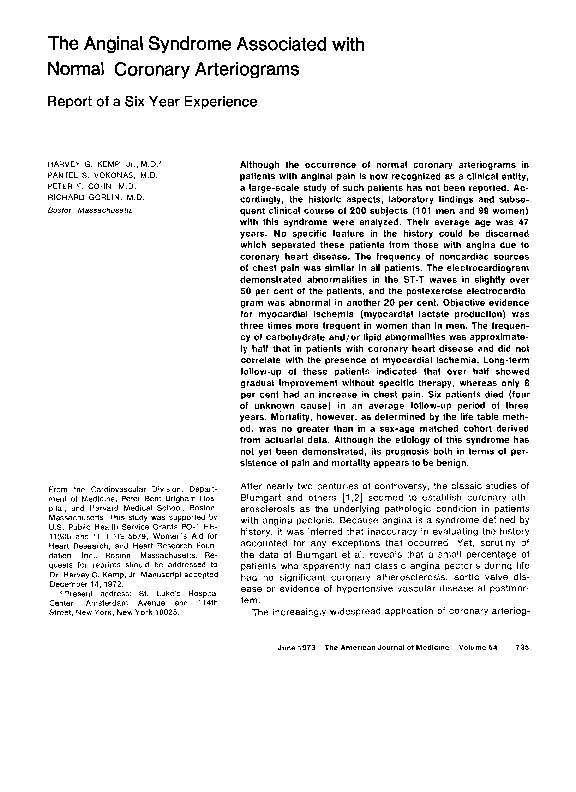 (PDF) The anginal syndrome associated with normal coronary arteriograms