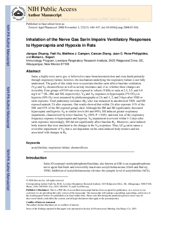 (PDF) Inhalation of the nerve gas sarin impairs ventilatory responses ...