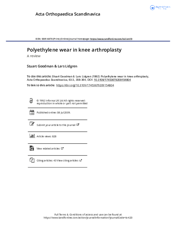 (PDF) Polyethylene wear in knee arthroplasty